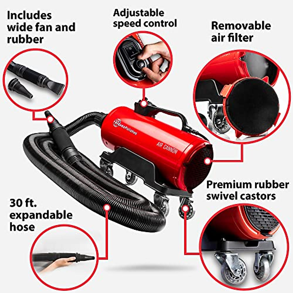 Adam's Air Cannon Car Dryer Blower - Powerful Detailing Wash | Filtered Dryers, Blowers & Blades Safer Than Microfiber Towel Cloth