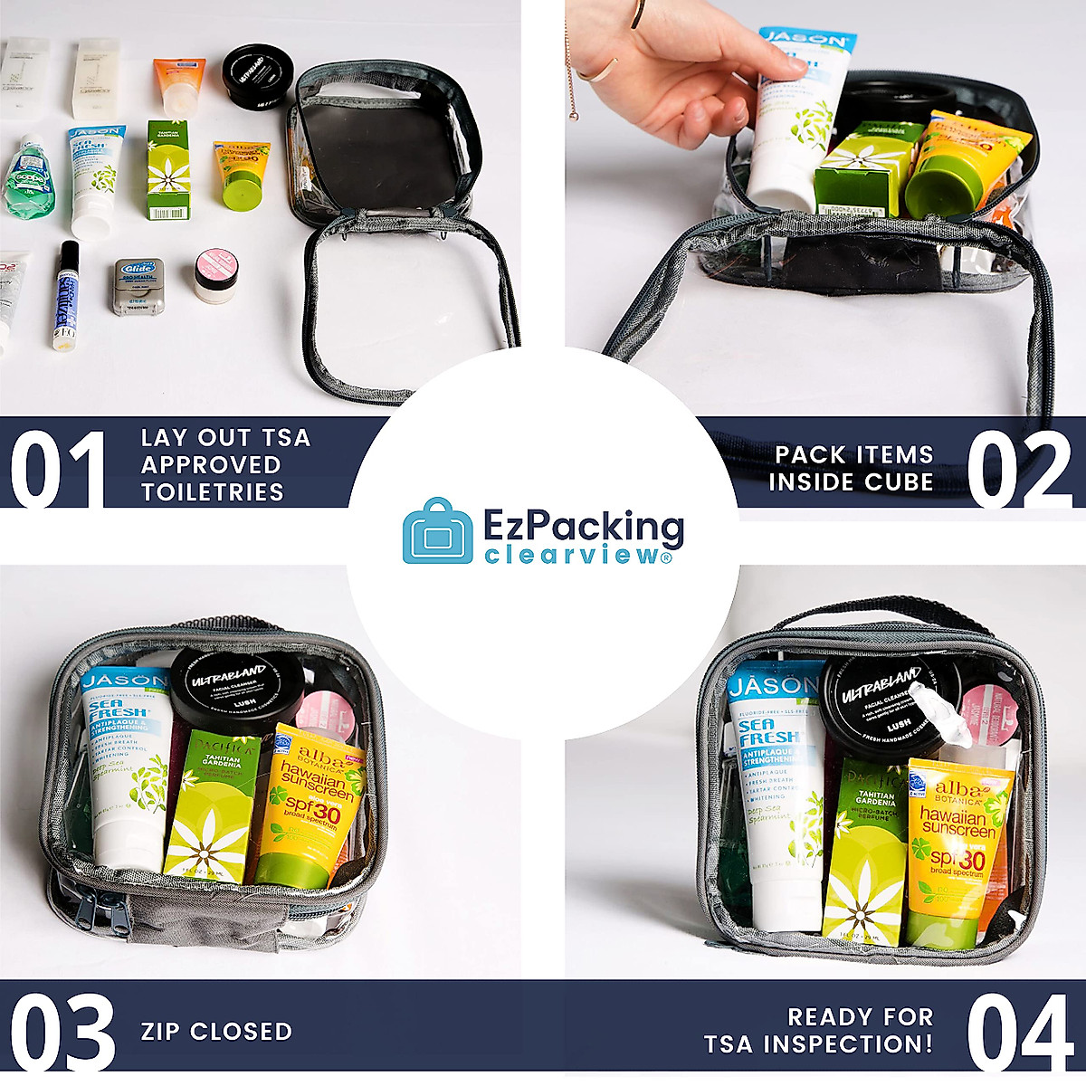 EzPacking Clear TSA Approved 3-1-1 Travel Toiletry Bag for Carry On/Quart Size Transparent Liquids Pouch for Airport Security/Reusable See Through Vinyl & PVC Plastic Organizer Men Women (Lilac)