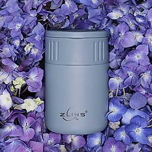 ZLINS Insulated Food Jar 13 oz, Foldable Spoon, Reusable Stainless Steel Lunch Thermos Container, Leak Proof Vacuum Lunch Storage for Soup Hot Cold, Portable Smoothie Bowl with Handle Lid (Blue)