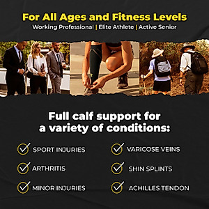Calf Compression Sleeves for Men & Women - Leg Sleeve and Shin Splints Support - Ideal for Leg Cramp Relief, Varicose Veins, Running - 20-30mmHg Copper Infused Nylon by CopperJoint - Large