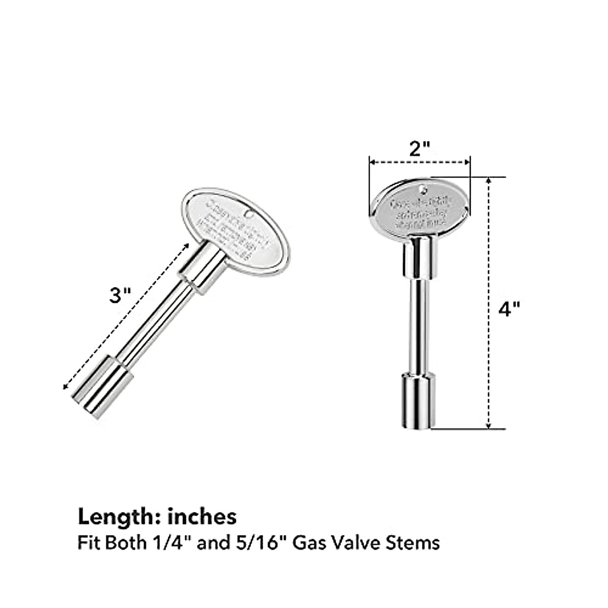 Skyflame Universal Gas Valve Key Fits 1/4" and 5/16" Gas Valve Stems, for Fire Pit and Fireplace, Polished Chrome - 3 Inches