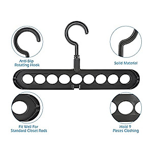 Magic Hangers, 10 Pack Black Hangers, Clothes Hangers, Closet Organizers and Storage, Hangers Space Saving, Non-Slip Hangers, Multifunctional Storage Plastic Hangers with 9 Slots, Dorm Room Essentials