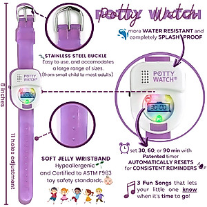 Potty Time:The Original Potty Watch|Water Resistant,Toilet Training Aid,Warranty(30|60|90 Min Auto Timers w/Music & Flashing Lights for Fun & Gentle Reminders)Purple, Pond Sticker Chart & Battery Kit