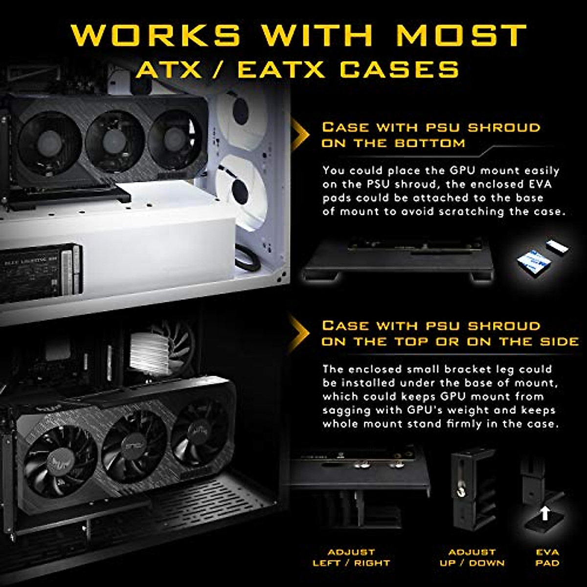 EZDIY-FAB Vertical Graphics Card Holder Bracket with ARGB 5V 3Pin LED,GPU Mount,Video Card VGA Support Kit with PCIE3.0 Riser Cable- Black