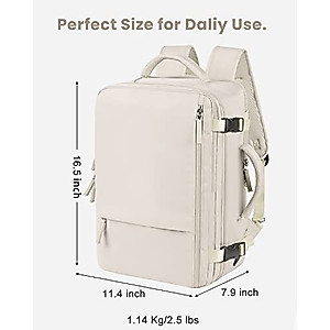 Snoffic Carry-on Travel Backpack, 17.3 Inch TSA-Friendly Laptop Travel Backpack, Waterproof Weekender Daypack Bag for Work Business Hiking Traveling Gift Bookbag (Beige)