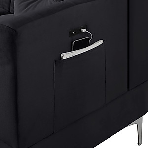 Lilola Home Chloe Black Velvet Sectional Sofa Chaise with USB Charging Port