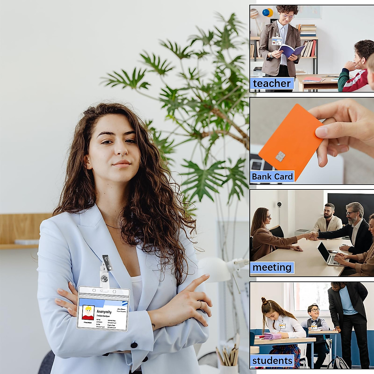 Rcybeo 60 Sets Name Tag Holders ID Badge Holders with Clips Clear PVC Card Holder Name Tags Heavy Duty Waterproof Resealable Zipper Seal Name Holder