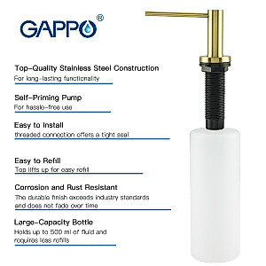 Kitchen Sink Soap Dispenser Champagne Gold Stainless Steel GAPPO Countertop Pump Hand Lotion Built in Bottle