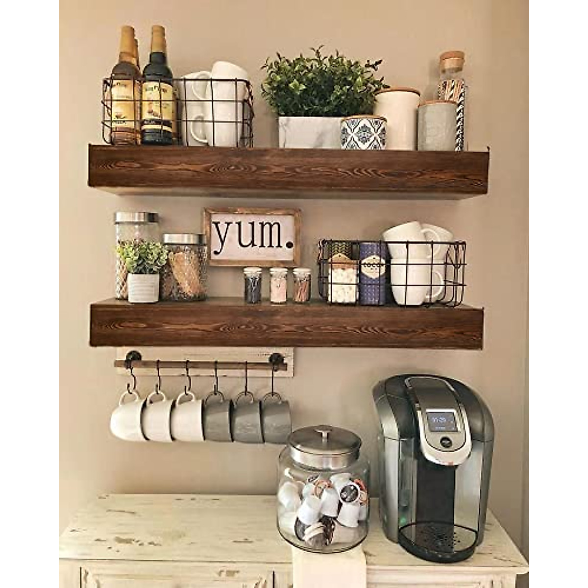 WELLAND 36 Inches Rustic Floating Shelf for Living Room, Bathroom, Bedroom & Kitchen, Solid Wood Wall Shelf (36"x6"Dx6 H)