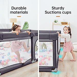 Baby Playpen,79"x59" Foldable Baby Playpen for Babies and Toddlers with Gate,Large Baby Play Pens with Zipper Door,Baby Play Yards Play Area (Deep Grey)