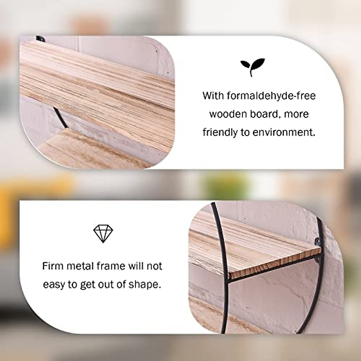 Hoofaway Wall Shelf Rustic Wood Floating Shelves Decorative Wall Round Shelf for Bedroom Living Room Bathroom Kitchen Office and More Black