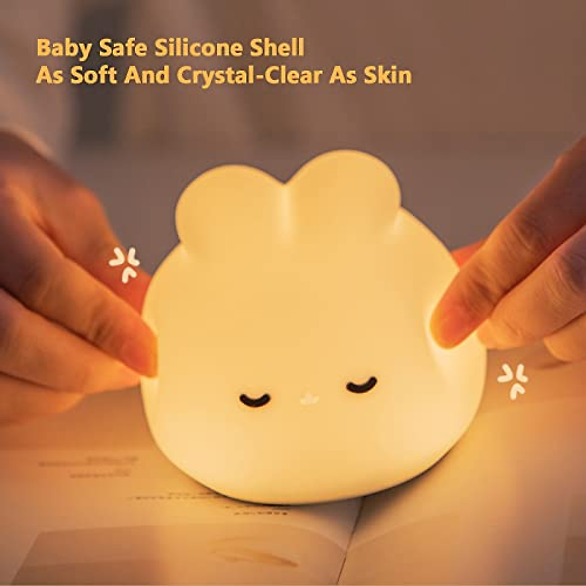 POQCCT Decor Night Light for Kids USB Rechargeable Cute Bunny LED Lamp with Timer & Touch Control Rabbit Shape Dimmable Warm Night Lights for Baby Breastfeeding Sleep Nursery Soft Eye Caring