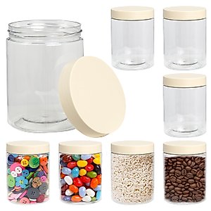 The Hampton Candy Company 8 Plastic Clear Storage Jars, 12 Ounce Jars with Lids, Beauty Products, Kitchen & Household Storage, BPA Free
