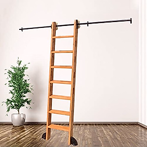 Rolling Ladder Hardware Library Sliding Ladder Hardware Kit(No Ladder) with Floor Roller Wheels 3.3ft-20ft Round Track/Rail Sliding Barn Door Kit (Size : 6.6ft/200cm Track Kit) (16ft/500cm Track k (