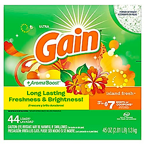 Gain Powder Laundry Detergent for Regular and HE Washers, Island Fresh Scent, 44 Loads, 45oz (Pack of 1)