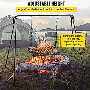 VEVOR Grill Swing, Campfire Cooking Stand 44 Lbs Capacity, 32'' Height Campfire Grill Stand with Adjustable Legs, BBQ Grill with Hooks & & Accessories for Cookware & Dutch Oven