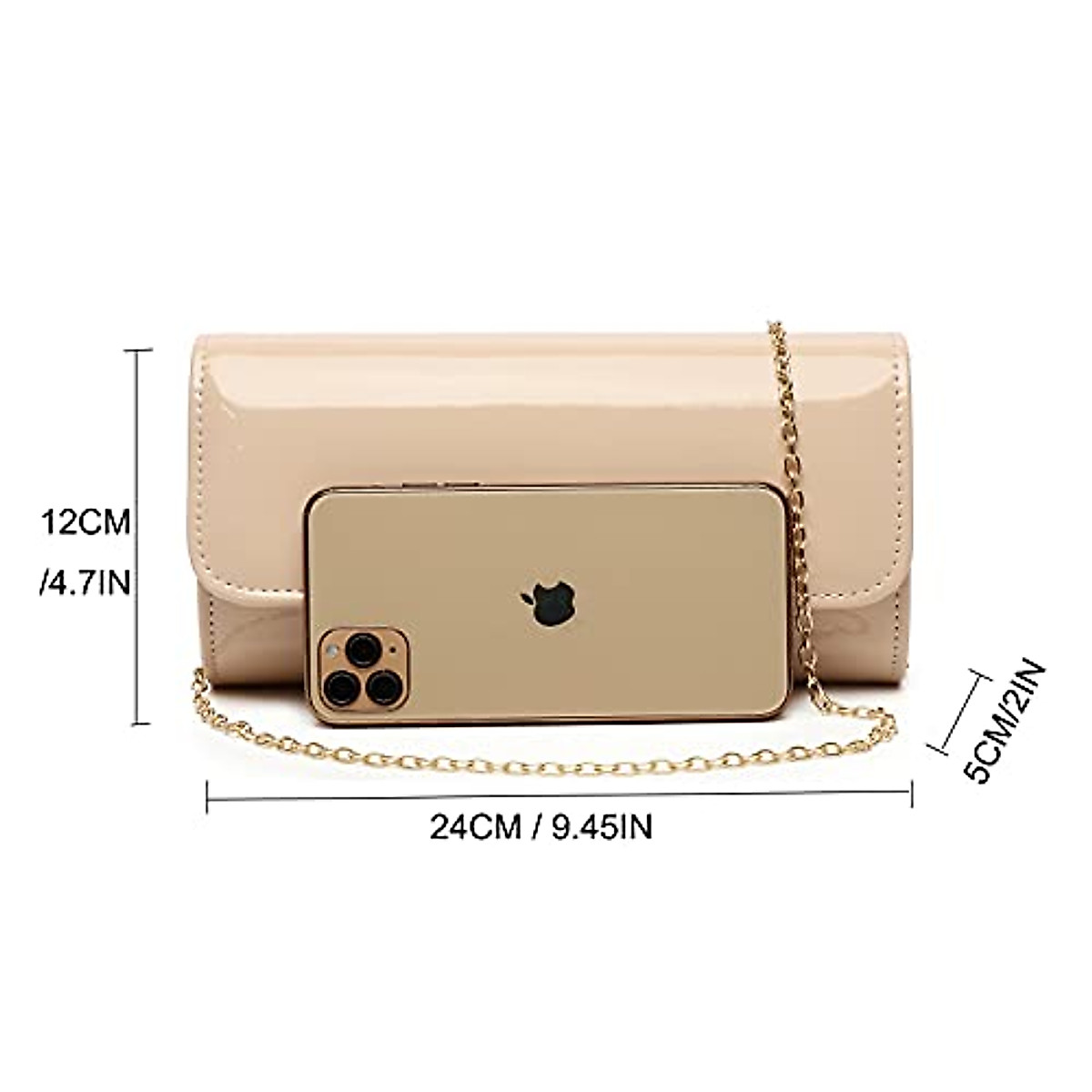 FIVE FLOWER Patent Leather Envelope Clutch Purse Shiny Candy Foldover Clutch Evening Bag for Women (Nude-2)