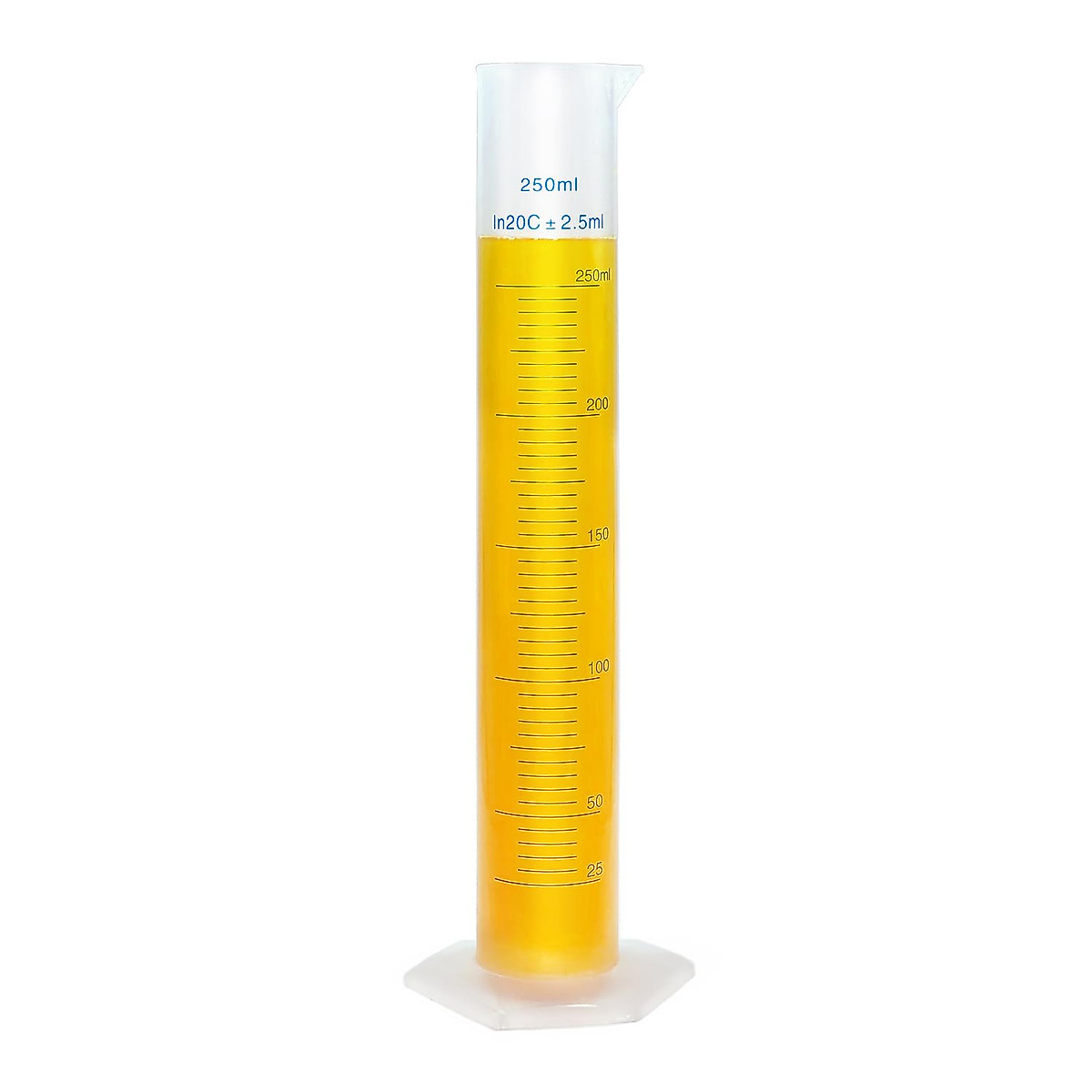 250ml Plastic Measuring Graduated Cylinder, Polypropylene Plastic, 2-Sided Marking, Ideal for Science, School and Home Lab, HUAOU, Pack of 1