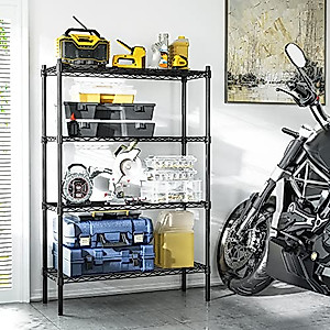 SZQINJI 4-Shelf Storage Wire Shelves Heavy Duty 4 Tiers Standing Shelving Units Adjustable Metal Organizer Wire Rack, Black