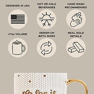 Sweet Water Decor Honeycomb Tile Coffee Mugs | Novelty Coffee Mug with Gold Handle | Microwave & Dishwasher Safe | 17oz Coffee Cup | Fall Gift (Warm and Cozy)