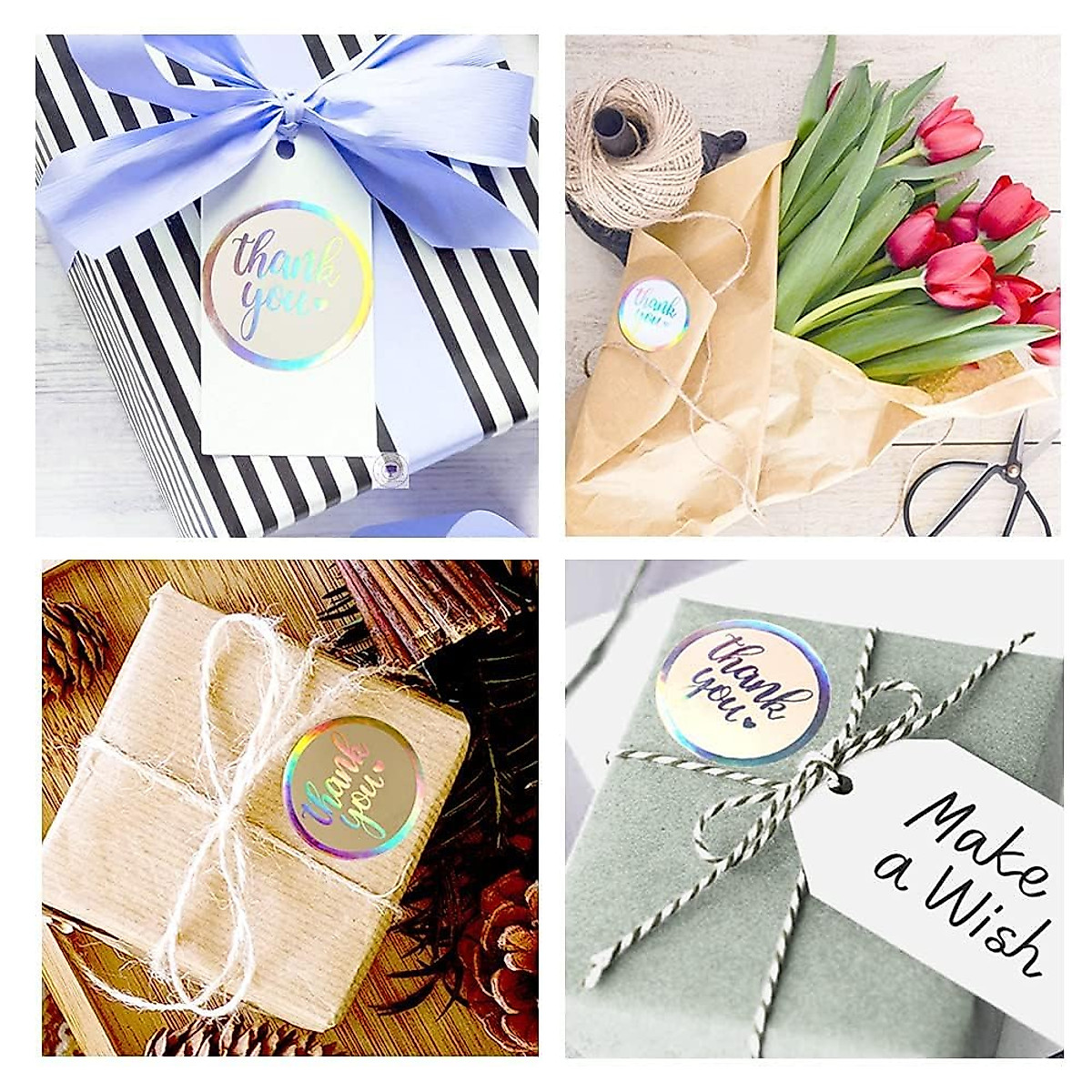 Bokinyoung Thank You Stickers Roll 500 PCS Round Rainbow Silver Foil Seal Stickers 1.5 Inch Thank You Labels for Business