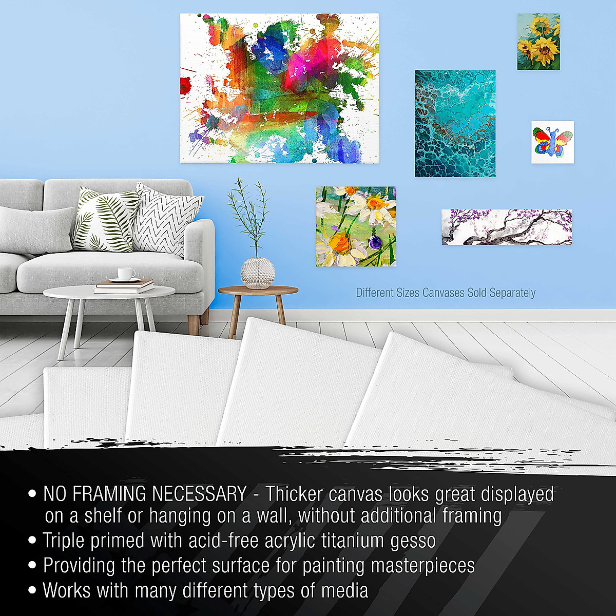 U.S. Art Supply 24 x 36 inch Gallery Depth 1-1/2" Profile Stretched Canvas, 3-Pack - 12-Ounce Acrylic Gesso Triple Primed, Professional Artist Quality, 100% Cotton - Acrylic Pouring, Oil Painting