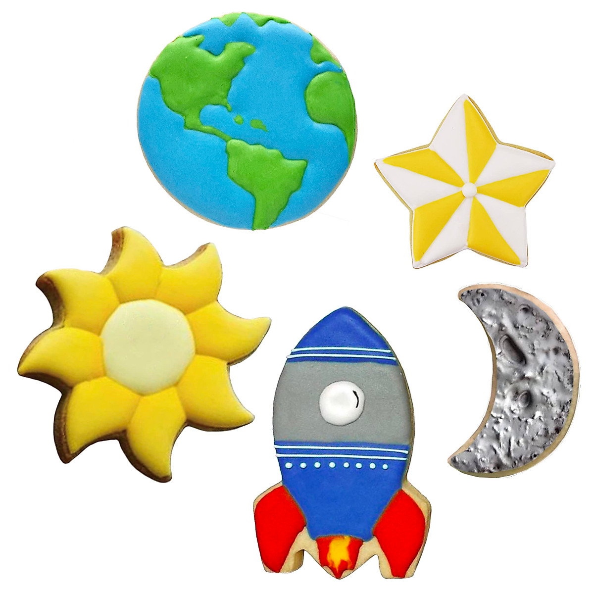 Space Exploration Cookie Cutter 5-Pc Set Made in USA by Ann Clark, Rocket, Planet, Sun, Star, Moon