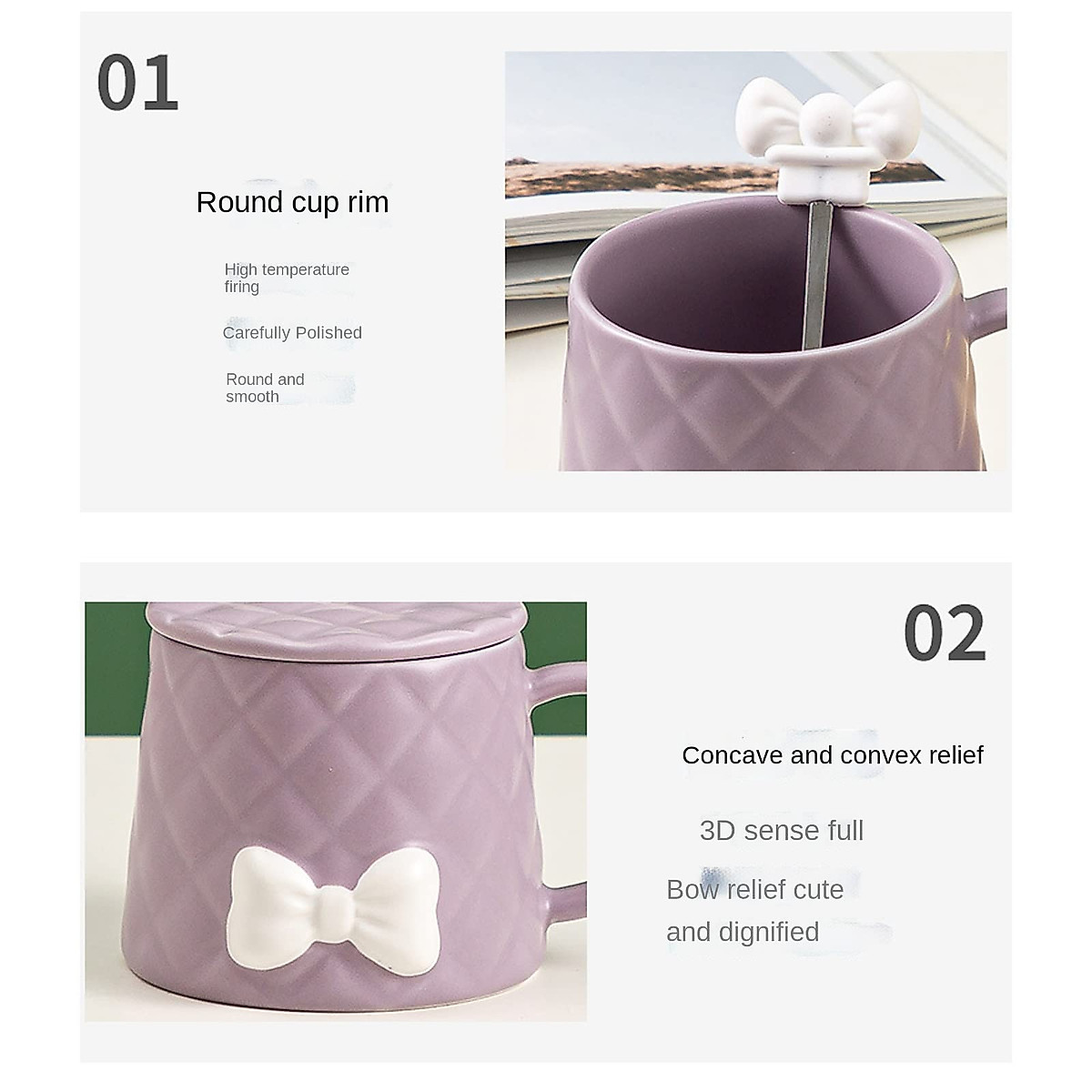 MOMEITU Kawaii Mug Cup Cute Bow Ceramic Cup Cute Girl Water Cup Cute Milk Cup Cute Coffee Cup Kawaii Band Water Cup(350ML,Pink)