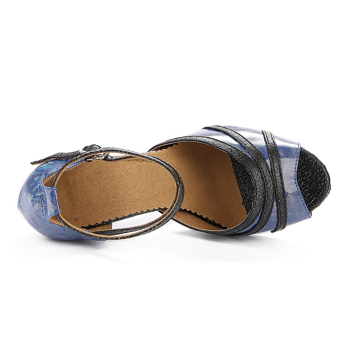 TDA Women's Ankle Strap Peep Toe Classic Blue Leather Salsa Tango Ballroom Latin Modern Dance Wedding Shoes 6.5 M US