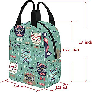 DIYKST Insulated Lunch Bag With Pockets Personalized Lazy Cat Printed on Lunch Cooler Bag For Women Men Boy Girl School Office Work Picnic