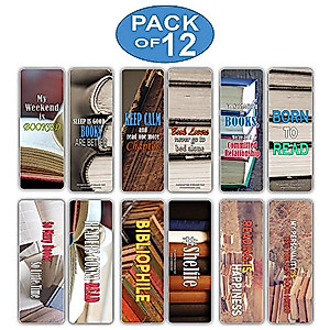 Creanoso Bookish Inspirational Fun Reading Bookmarks (12-Pack) – Inspiring Bookmarker Card Set – Book Reading Sayings for Men, Women, Adults, Bibliophiles, Bookworms, Book Lovers – Wall Decal Art