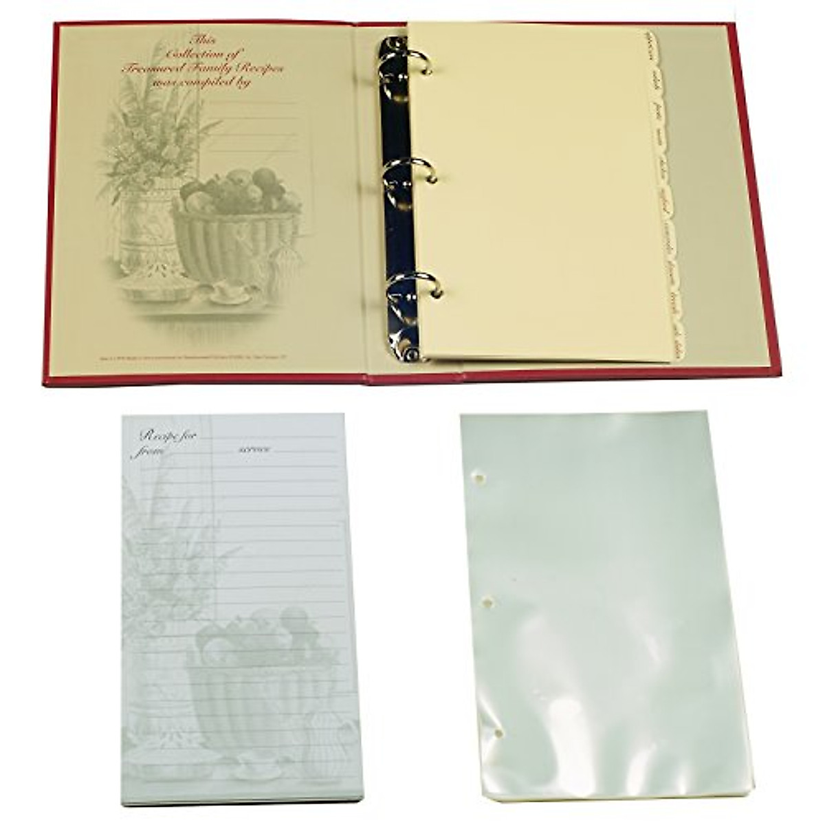 Meadowsweet Kitchens Treasured Family Journal Recipe Binder - Cookbook Organizer, Blank Notebook w/ 50 Lined Recipe Pages, 40 Clear Plastic Sleeves & 10 Dividers, 9 x 6 1/2 x 1 7/8 Inch, Red & Yellow