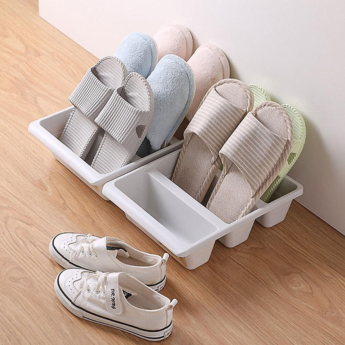 Cabilock 2pcs Storage Shoe Tray Entrance Shoe Rack Shoe Storage Rack Shoe Organizer for Entryway Shoes Organizer Rack Front Door Shoe Rack Plastic Shoes Holder Slippers Finishing Tray