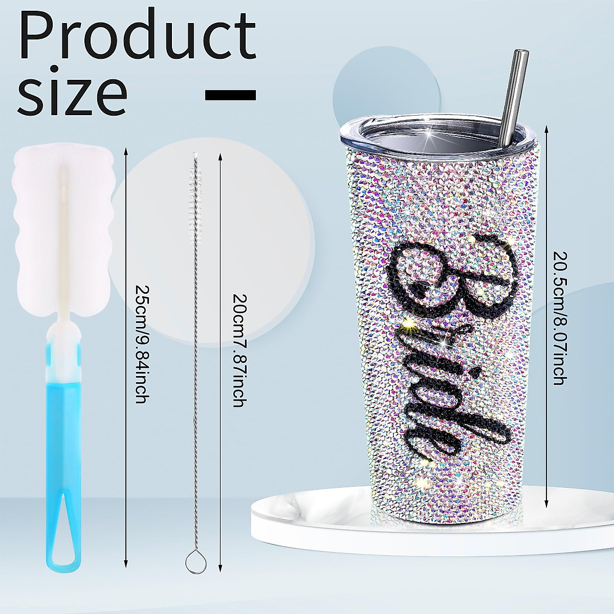 Vesici Bling Diamond Bride Tumbler 20 oz Bridal Insulated Tumbler with straw and lid Bridal Shower Gifts, Wedding Gifts For Bride Engagement Party Bachelorette Party Maid of Honor Tumbler (Stylish)