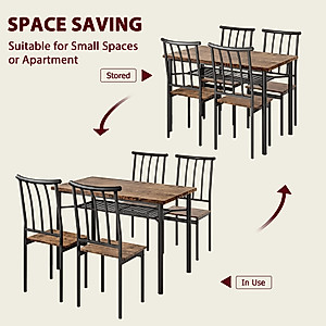 GAOMON Dining Table Set for 4, Kitchen Table and Chairs for 4 with Wine Rack, Dining Room Table Set with 4 Chairs, Rectangular Kitchen Table Set for Small Space, Apartment, Rustic Brown