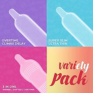 NottyBoy Bulk Condoms 144 Count Variety Pack - Ribbed and Dotted, Extra Lube, 4 in One, Ultra Fine, 1500 Dots, Super Slim, 3 in 1 and Flavours