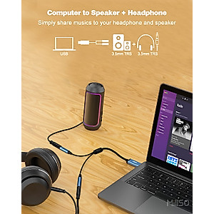 MillSO USB to Dual 3.5mm Audio Jack Adapter, Sapphire Blue TRRS External Stereo Sound Card Headphone Stereo Jack Splitter for Two Headphones, Speakers to a PC, Laptop, Desktop, PS4, PS5-1 Feet