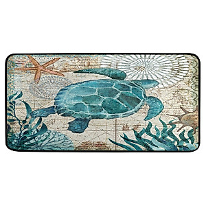 Sea Turtle Retro Map Kitchen Rugs Mat Nautical Ocean Coastal Bathroom Floor Runner Mats Non Slip Door Mat Indoor Entryway Hallway Doormat Welcome Runner Rugs Washable Home Decor 39 X 20 Inch