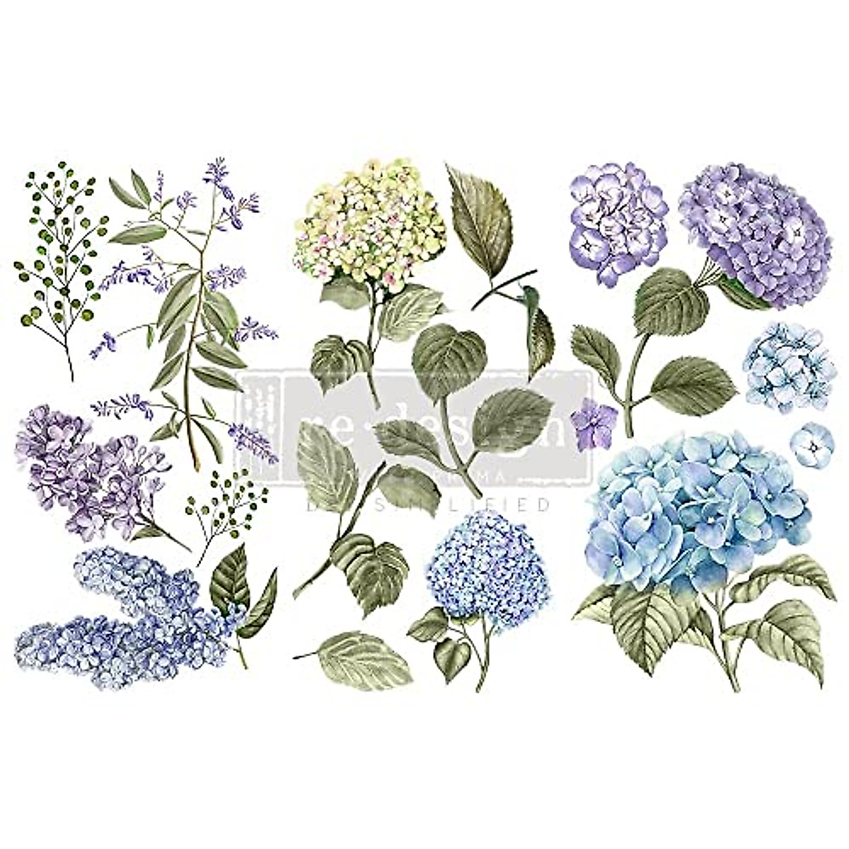 Redesign With Prima Small Transfers Mystic Hydrangea 3 Sheets,6"x12" 655350653408