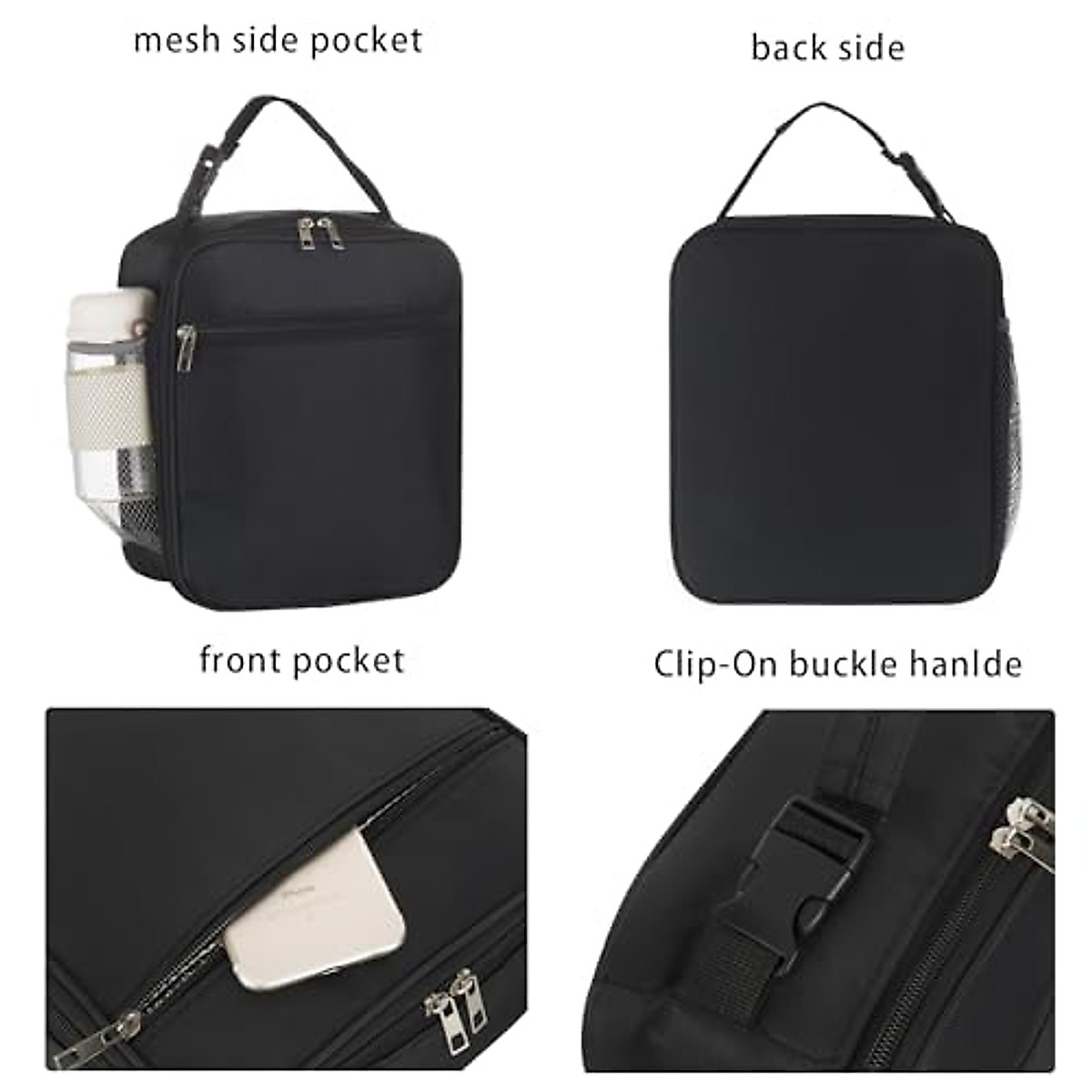 Leizzga Lunch Box for Women Lunch Bags for Women Lunchbox Lunch Bag Insulated Lunch Bag Lunch Box Lunch Boxes (Black)