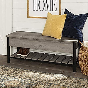 Walker Edison Julian Rustic Farmhouse Lift Top Entry Bench with Bottom Rack, 48 Inch, Grey