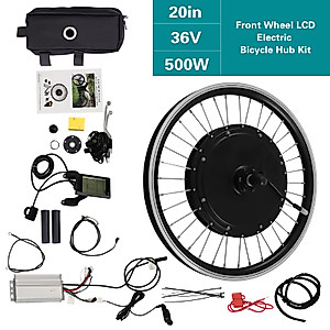 20" Front/Rear Wheel Hub E-Bike Conversion Kit, 36V 500W E-Bike Brushless and Gearless Hub Motor Kit with LED Display Waterproof