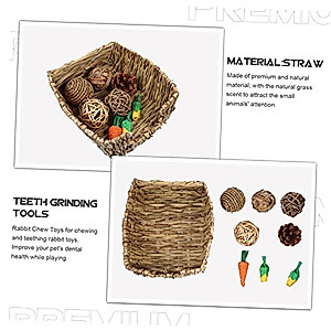 1 Set Hay Hamster Chinchilla Biting Chewing Nest Chew Guinea Pig Care Straw Grass Natural Pad Mat Toys Molar with Animal Bunny Accessories Teething of Gerbil Sleeping for Balls