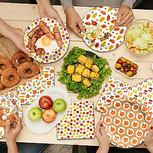 60Pcs Fall Plates and Napkins-Autumn Party Supplies Little Pumpkin Maple Leaf Dinnerware Kit for Thanksgiving,Birthday,Baby Shower