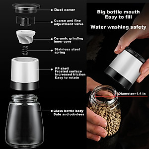 ANDONG Premium Salt & Pepper Grinder Set of 4, Refillable Pepper Mill & Salt Mill with Manual Adjustable Ceramic, Glass Shaker