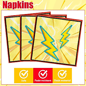 BOpusail 96Pcs Cartoon Lightning Bolts Party Tableware Set Disposable Dinnerware Paper Dinner Plates Dessert Plate Napkins Plastic Forks Party Supplies for Kids Birthday Baby Shower Serves 24 Guests