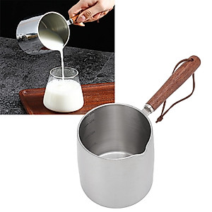 450ml/15oz Turkish Warmer Coffee Pot, Stainless Steel Coffee and Butter Warmer, Milk Warmer and Milk Pot with Spout Mini Butter Coffee Milk Pot Wooden Handle