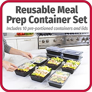 GoodCook Meal Prep Containers, Single Compartment 10-Pack, BPA-Free Reusable Food Storage, Black, Microwave & Freezer Safe, Stackable Meal Prep Containers for Lunches and Snacks