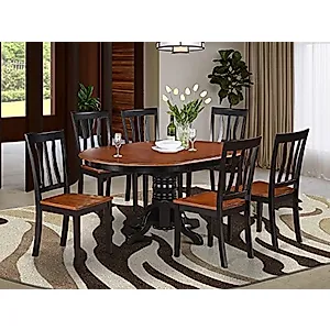 East-West Furniture AVAT7-BLK-W 7-Piece Dining Table Set - 6 Kitchen Chairs with Wooden Seat - A Beautiful Butterfly leaf Kitchen Table (Black & Cherry Finish)