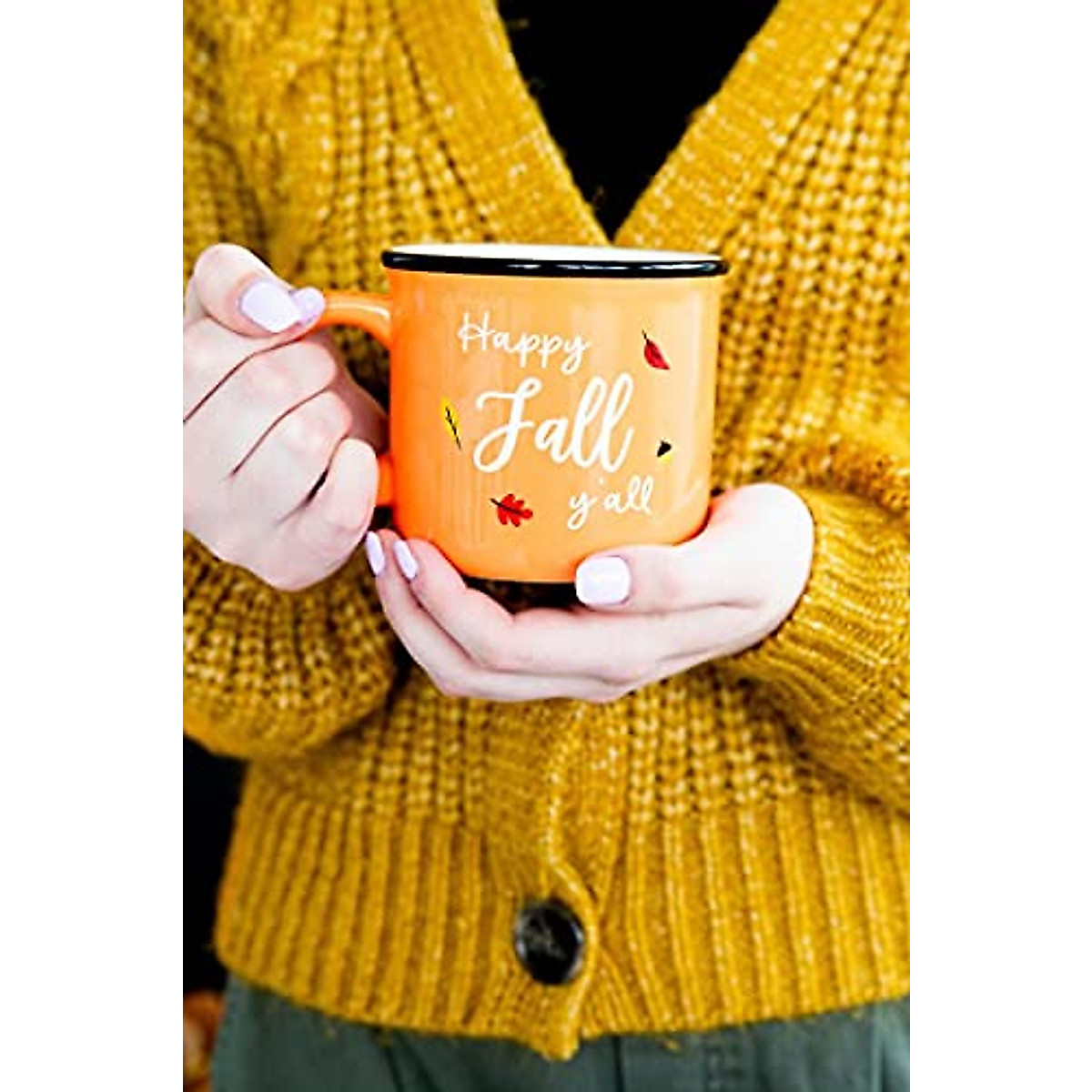 Pearhead Happy Fall Y'all Mug, Autumn Coffee Mug, Home Dećor Accessories, Orange, 15oz, Fall Kitchen Decorations, Holiday Tea or Coffee Mug